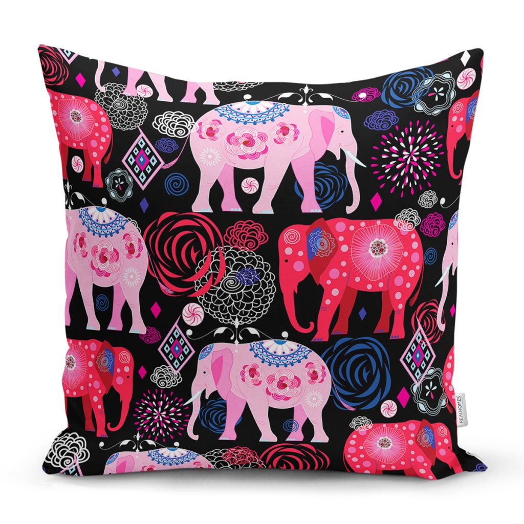 Rengarenk Fil Motifli Özel Seri Dijital Baskılı Modern Yastık Kırlent ...