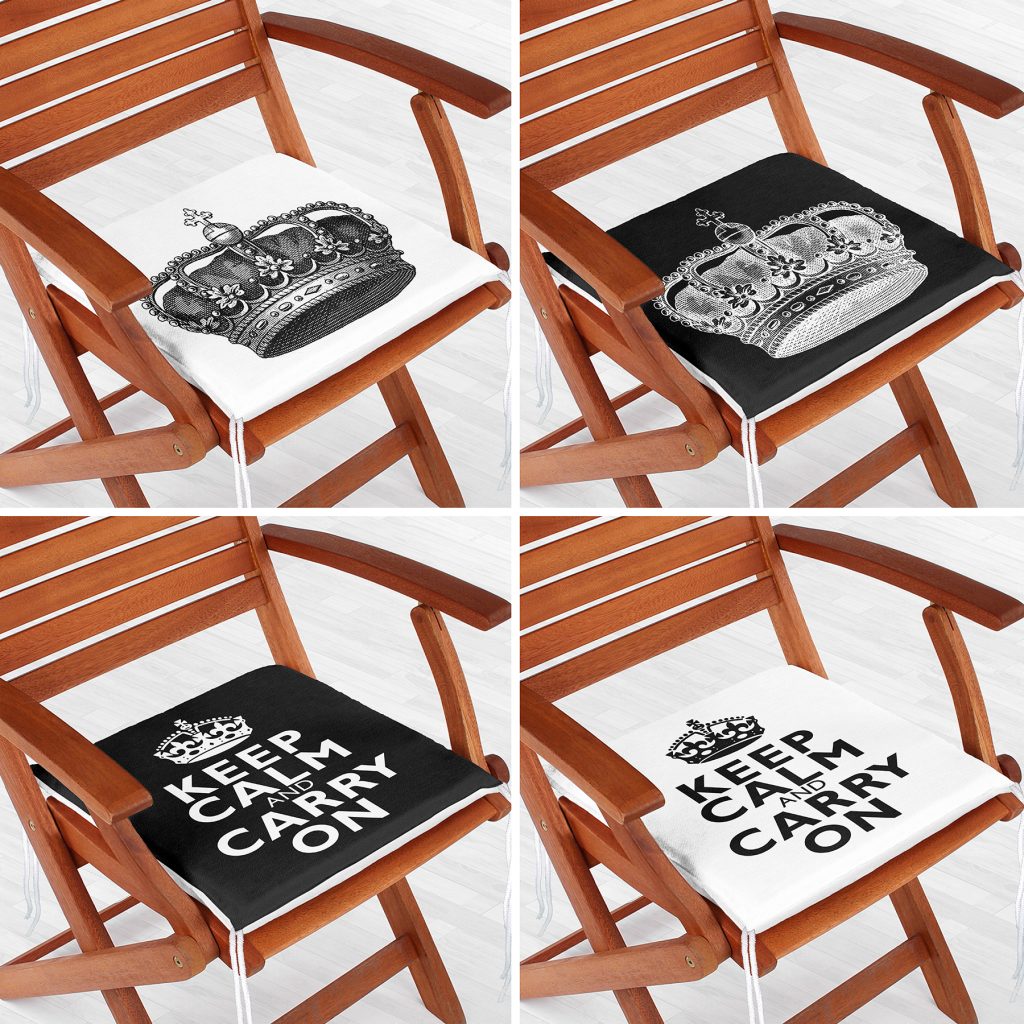 4'lü Keep Calm Temalı Kral Tacı Motrifli Fermuarlı Sandalye Minderi ...