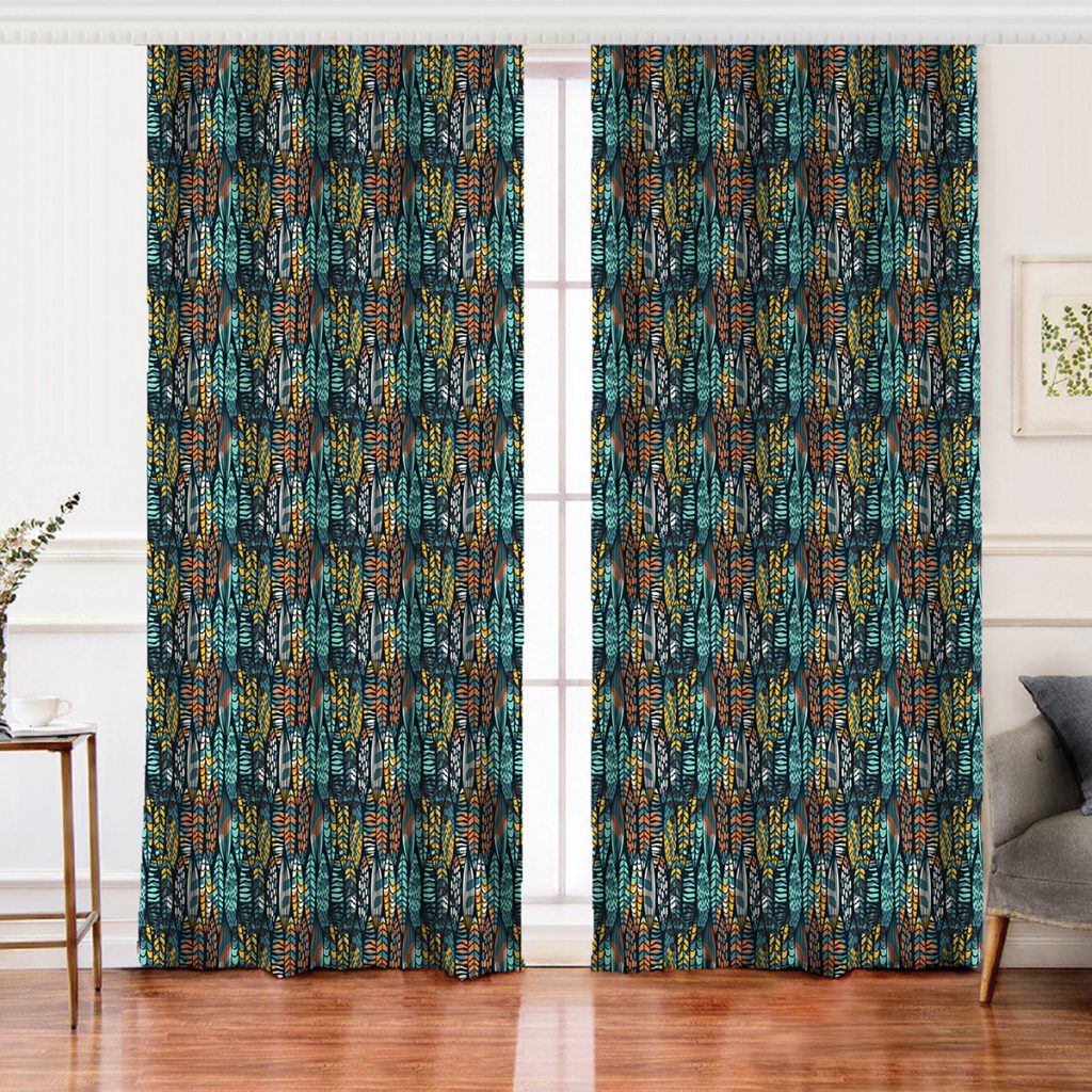 Realhomes Siyah Zemin Üzerinde Yaprak Desenli Dijital Baskılı Modern ...