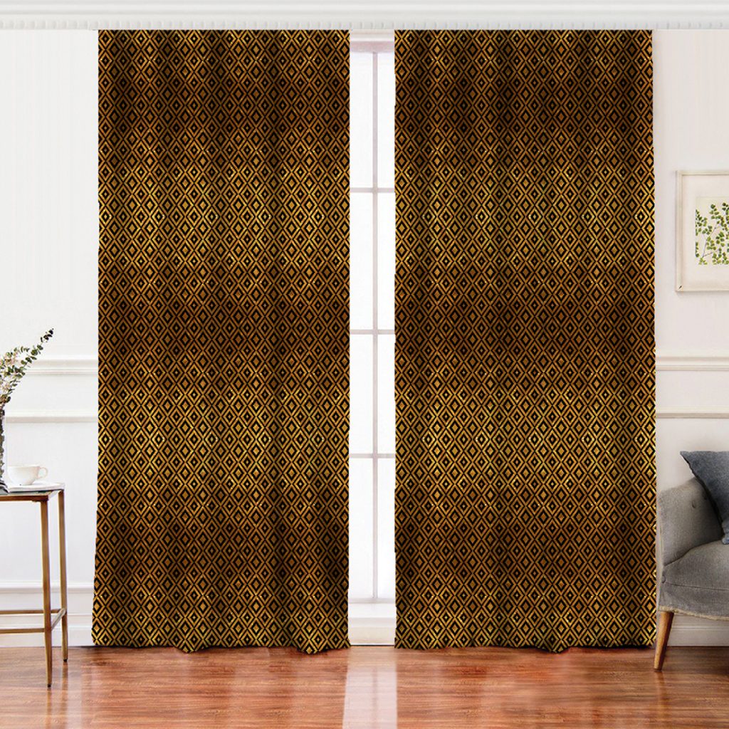 Realhomes Gold Zemin Üzerinde Siyah Geometrik Desenli Dijital Baskılı ...