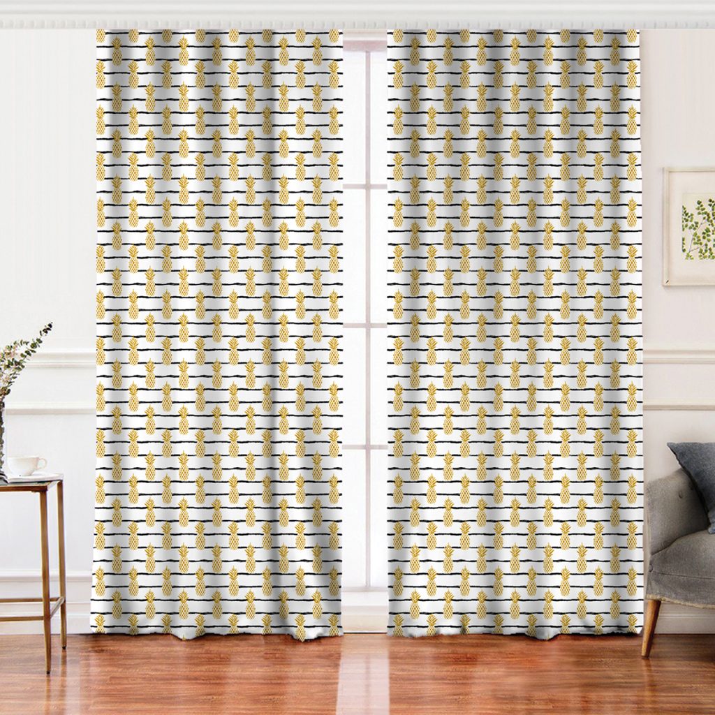 Realhomes Beyaz Zemin Üzerinde Gold Renkli Ananas Desenli Dijital ...