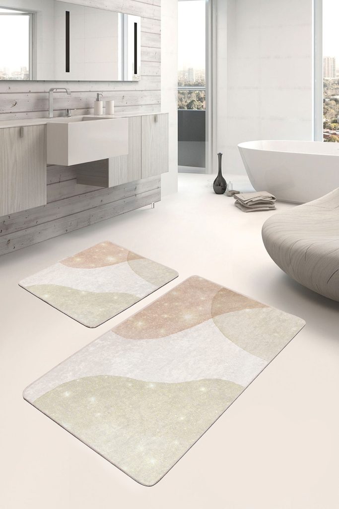 2'li Set Gold – Krem Zeminde Kanvas Motifli Boyama Desenli Bohem Klasik 2'li Banyo & Mutfak ...